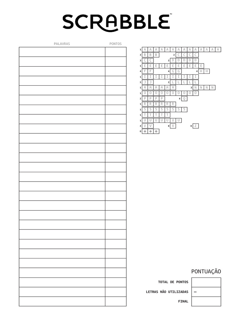 Scrabble - Ficha de Pontuação | PDF