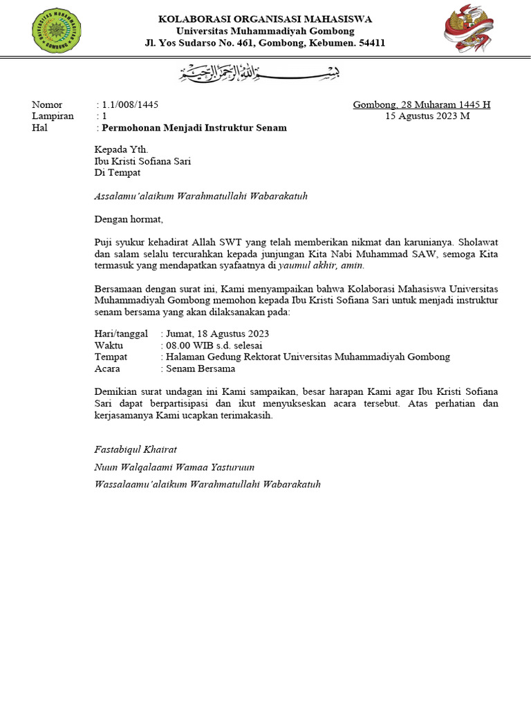 Undangan Instruktur Senam Bersama | PDF