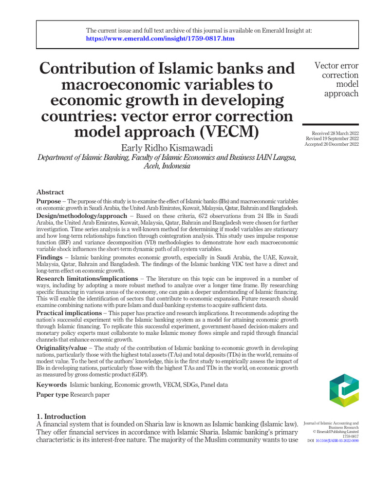Contribution of Islamic Banks and Macroeconomic Variables To Economic Growth in Developing ...