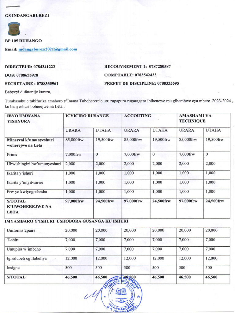Babyeyi 2023-2024 G.S INDANGABUREZI | PDF