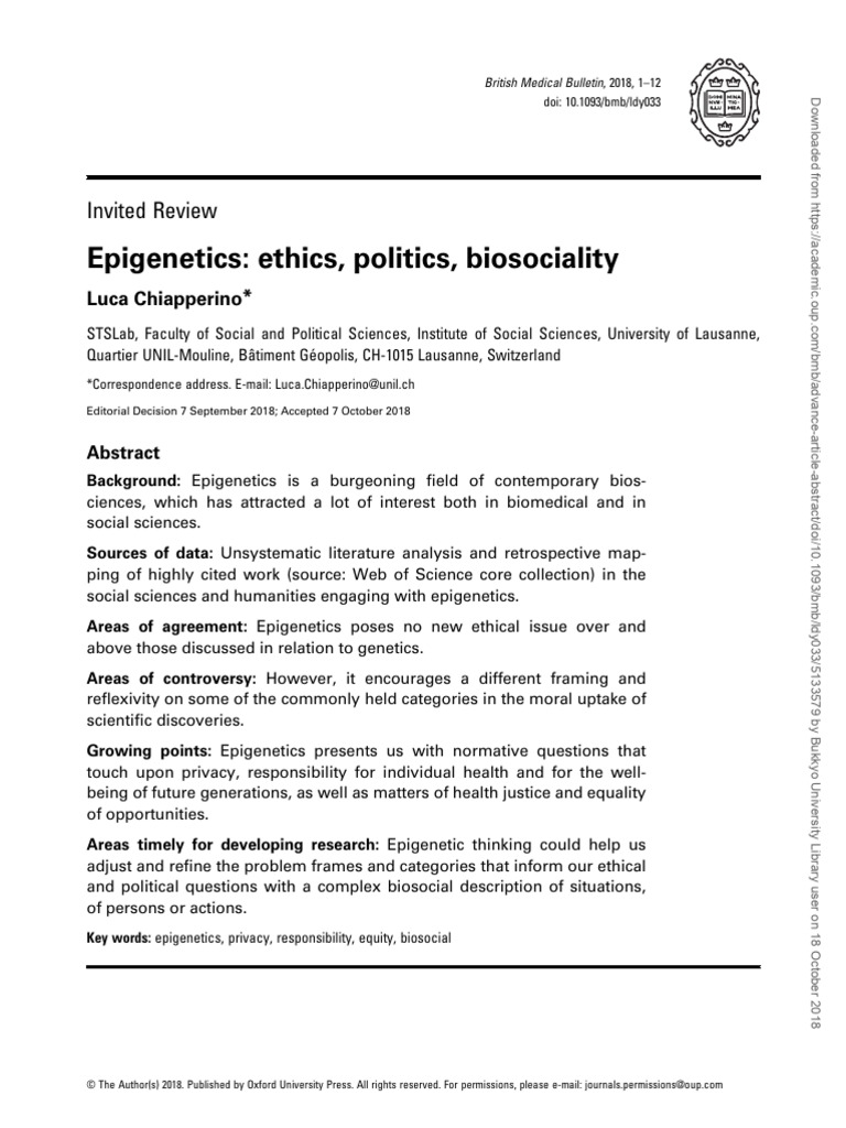 Epigenetics - Ethics, Politics, Biosociality | PDF