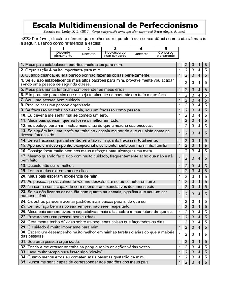 Escala Multidimensional de Perfeccionismo1 | PDF