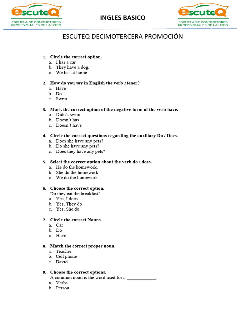 Ingles Basico 100 Preguntas | PDF