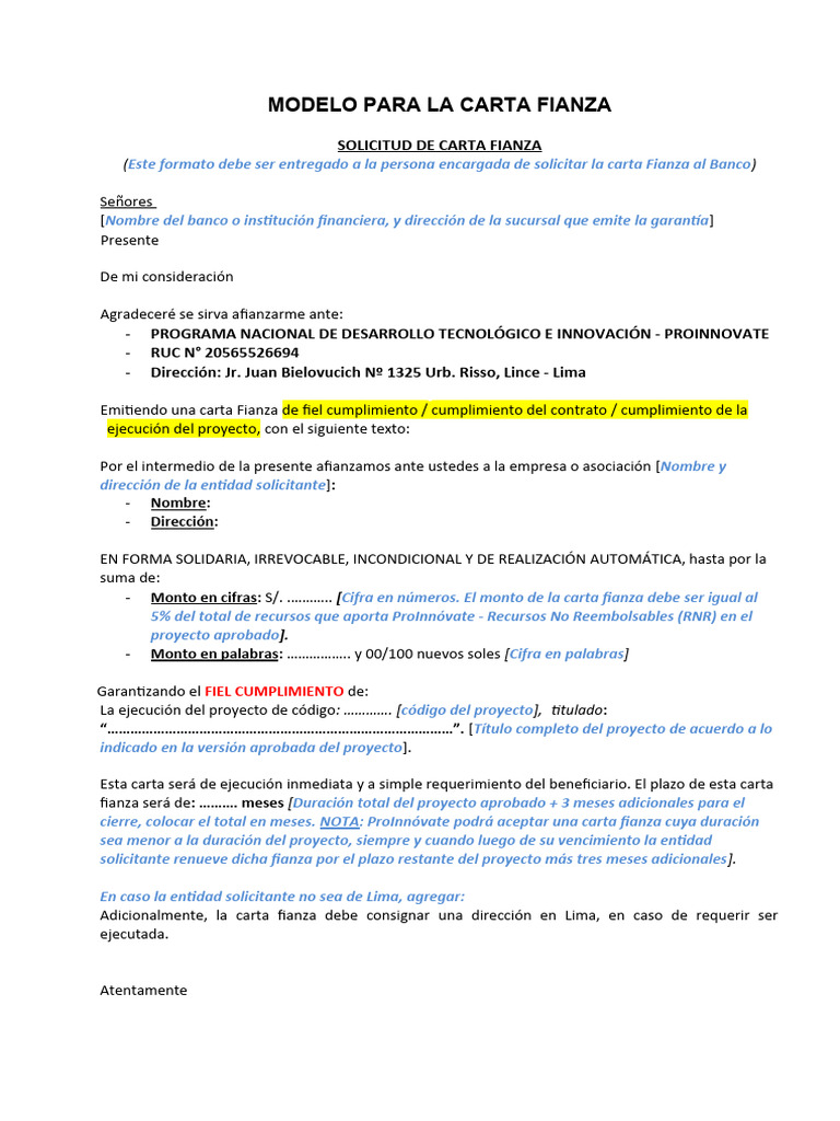 Modelo Carta Fianza | PDF