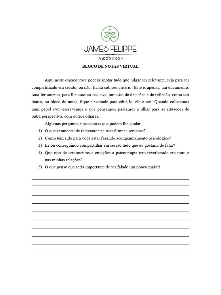 Bloco de Notas Virtual | PDF