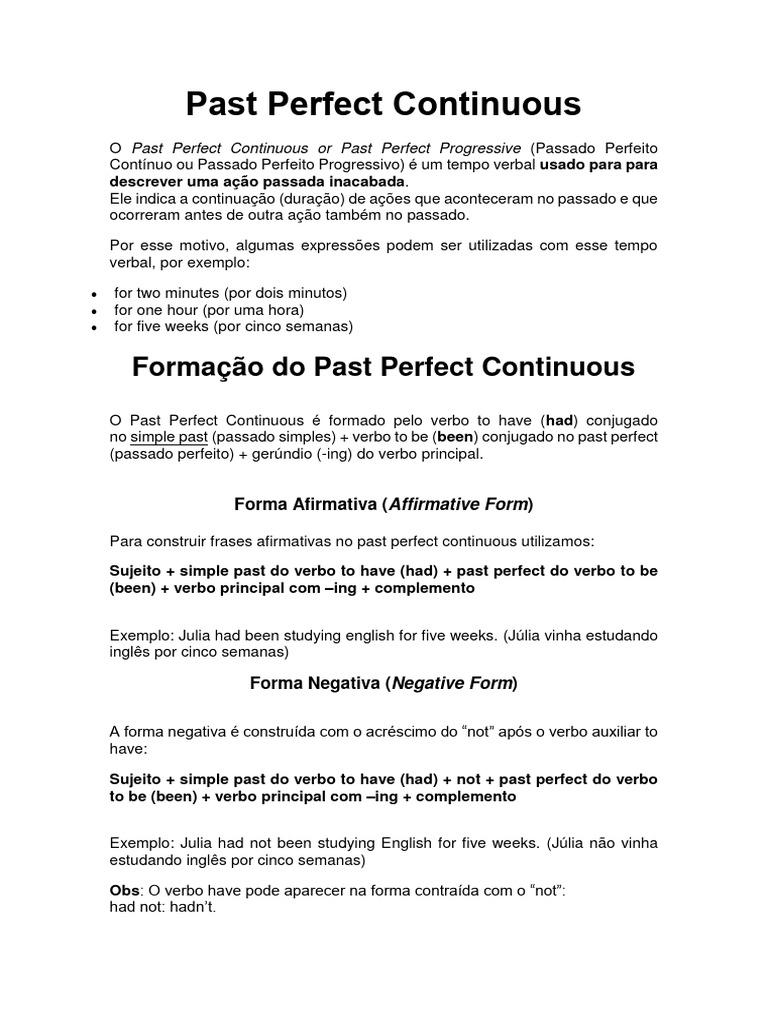 Estrutura do Past Perfect Continuous | PDF