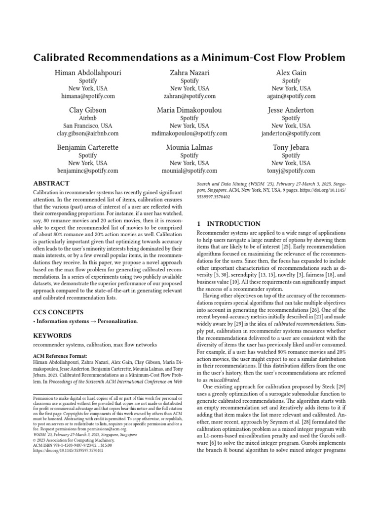 Calibrated Recommendations As A Minimum-Cost Flow Problem | PDF | Mathematical Optimization ...