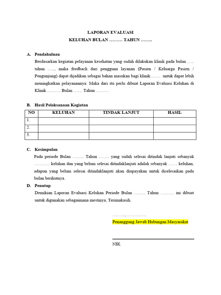 Laporan Evaluasi Keluhan | PDF