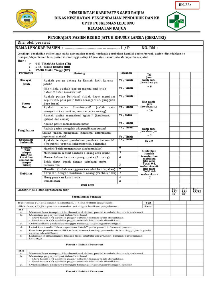 Form Pengkajian Risiko Jatuh Geriatri | PDF