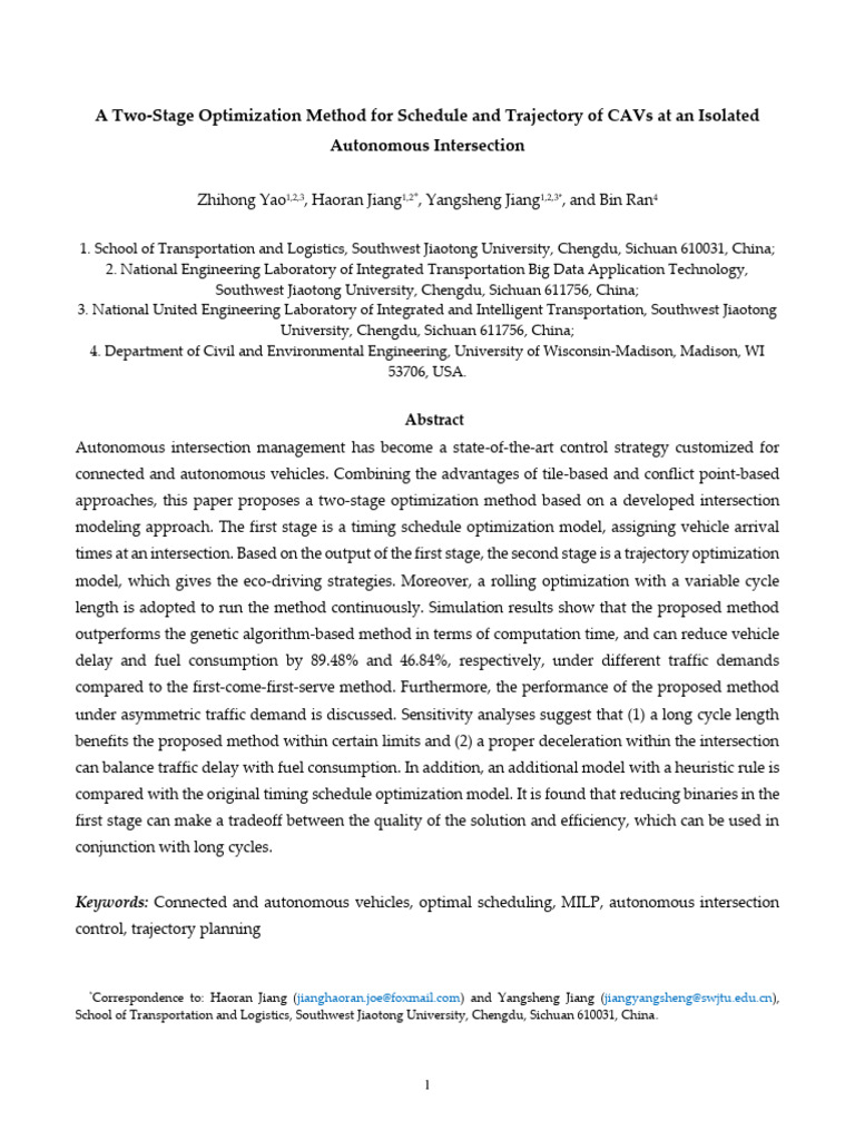 CAV Intersection Optimization Method | PDF | Linear Programming | Mathematical Optimization