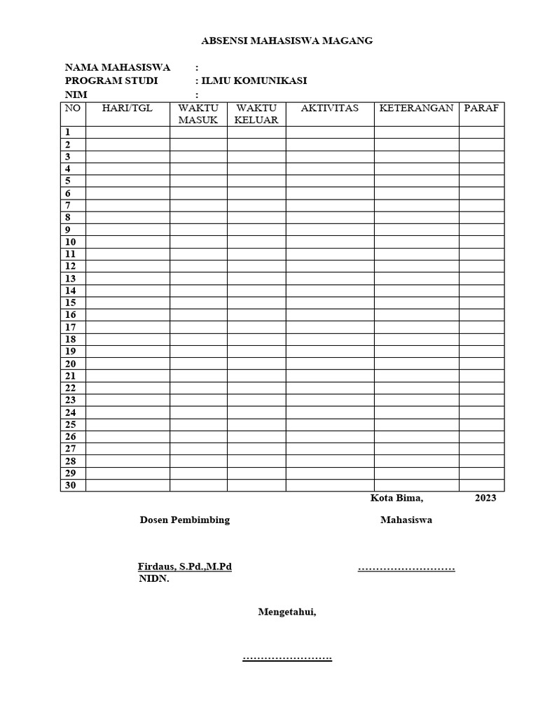 Absensi Mahasiswa Magang | PDF