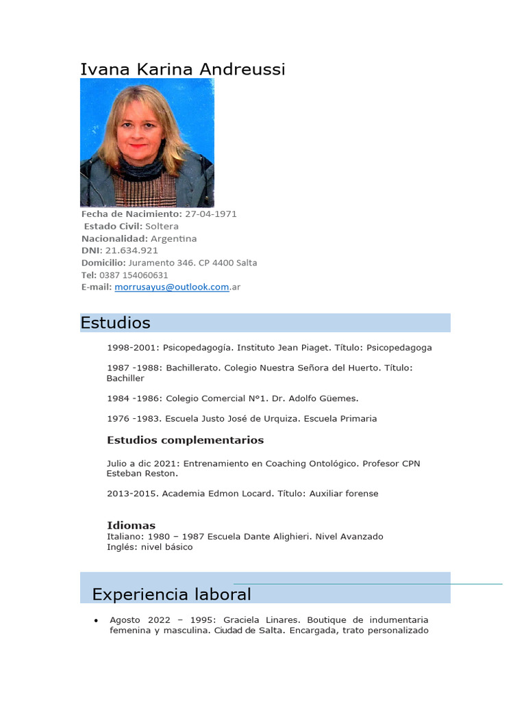 CV Ivana Andreussi 2022 | PDF