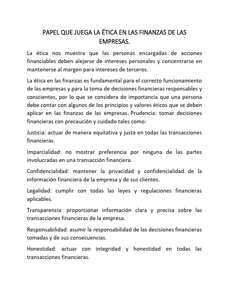 Papel Que Juega La Ética en Las Finanzas de Las Empresas | PDF