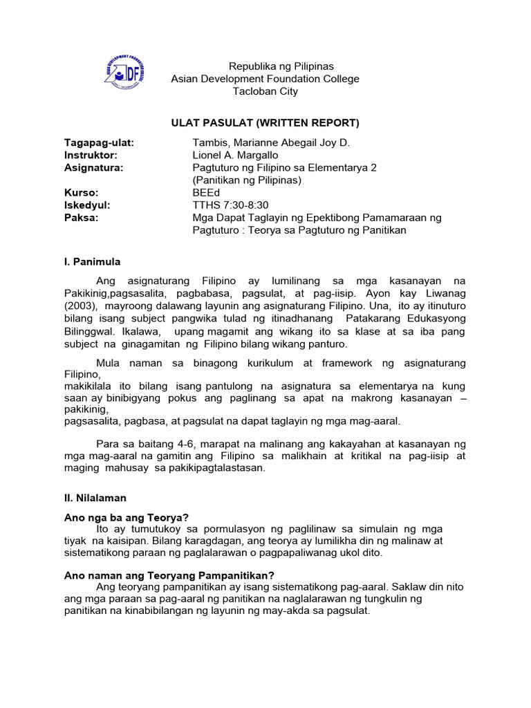 Report Filipino | PDF