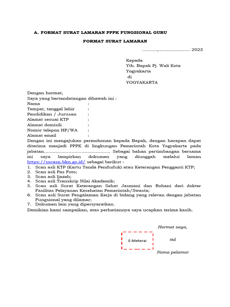 Format Surat Lamaran PPPK 2023 12284 | PDF