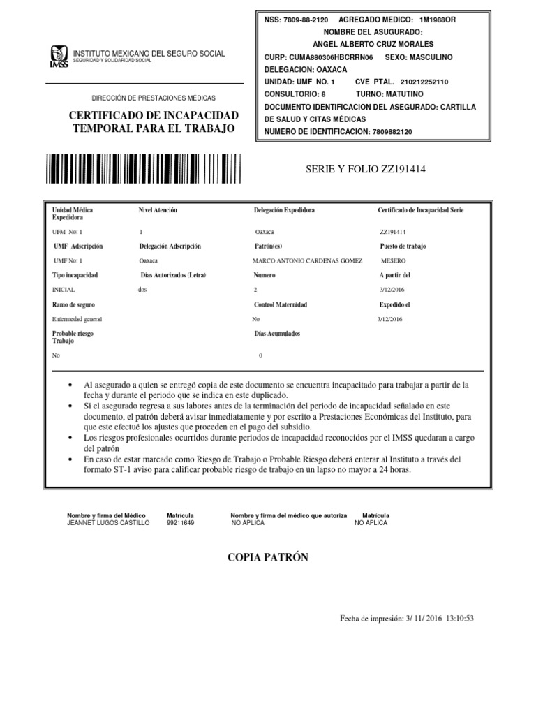 Certificado de Incapacidad IMSS 2025 | PDF | Cuidado de la salud | Medicina