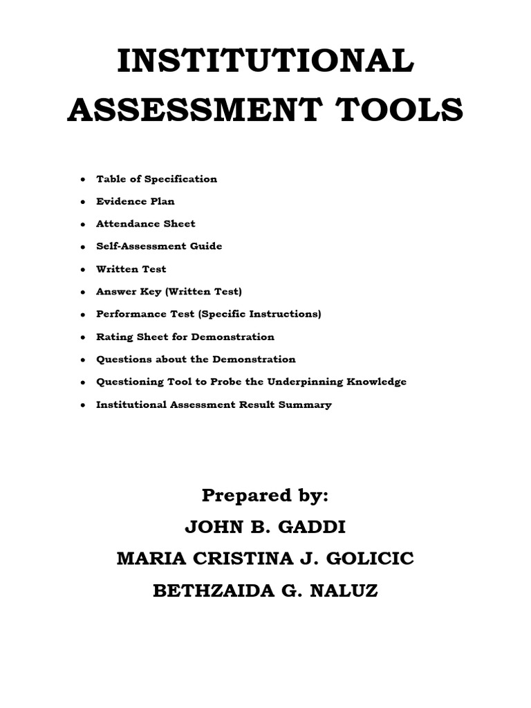 TESDA Institutional Assessment Tools | PDF | Technology & Engineering