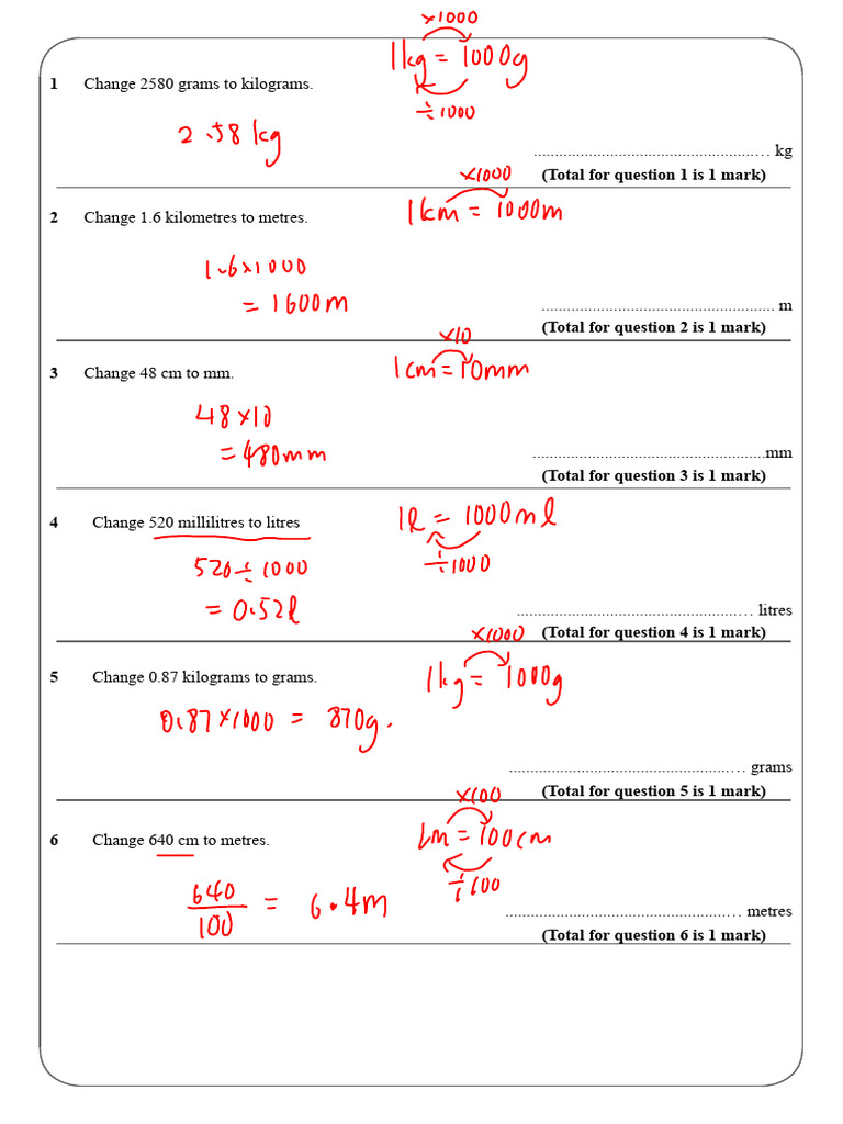 Unit Conversion Practice Questions | PDF | Litre | International System ...