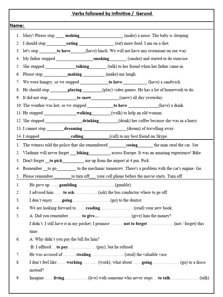 Gerund VS Infinitive 01 | PDF | Language Arts & Discipline | Home & Garden