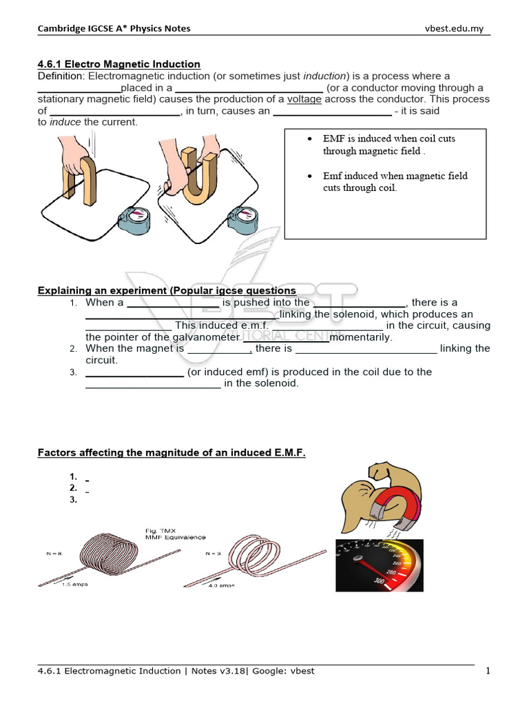 Electromagnetic Induction IGCSE Notes | PDF