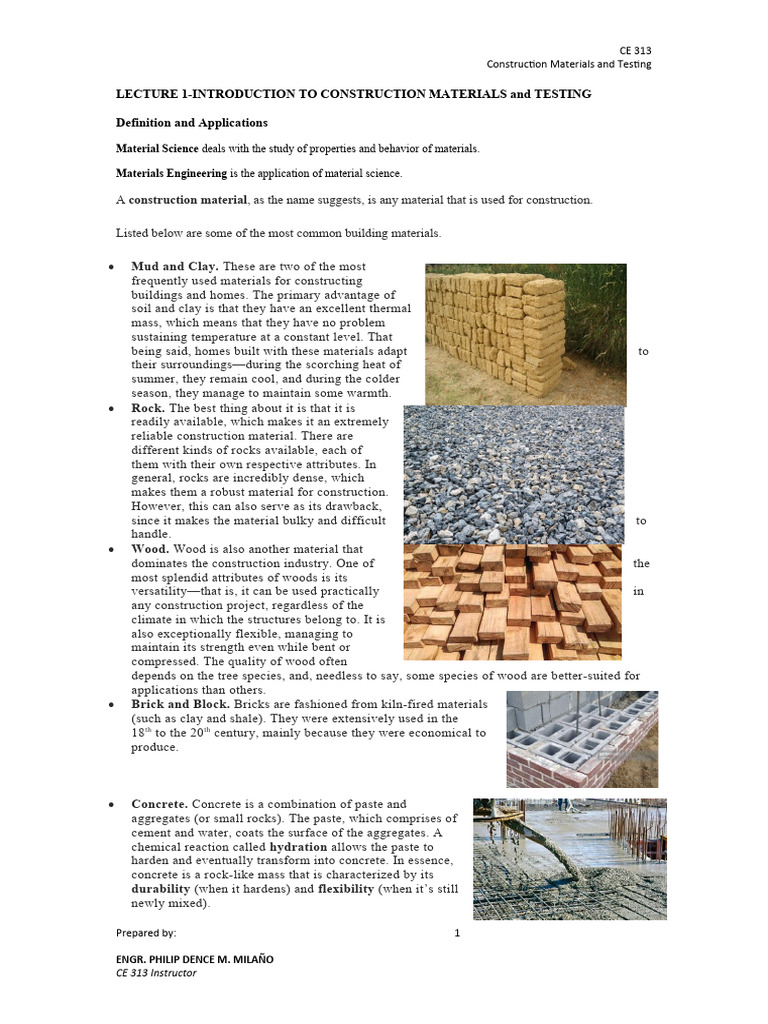 Lecture 1 Introduction To Construction Materials1 | PDF
