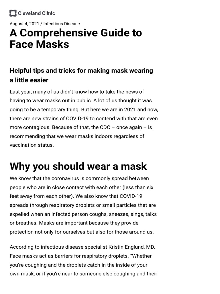 A Comprehensive Guide To Face Masks | PDF | Anxiety Disorder | Clinical ...