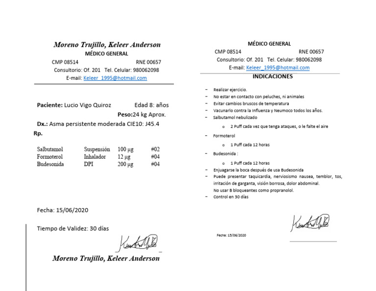 Receta y Cuidados para Asma Infantil | PDF
