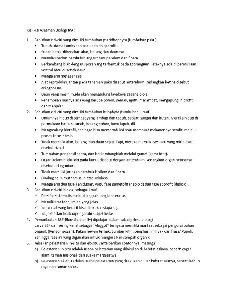 Kisi Kisi Bio Mipa 1 | PDF