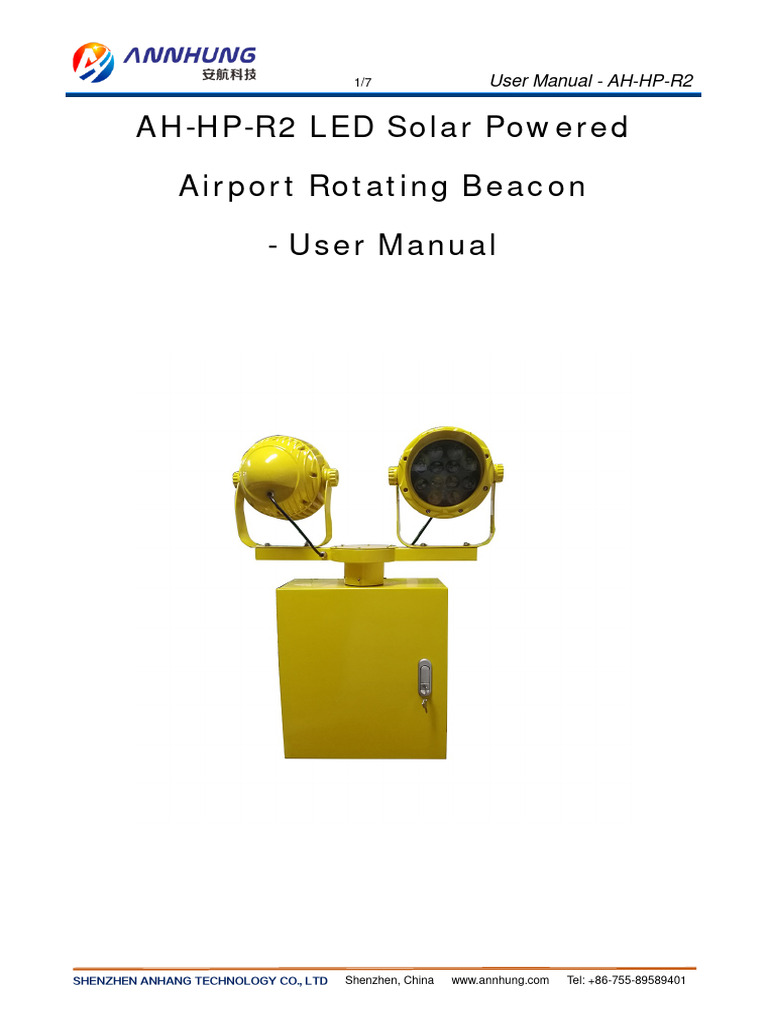 AH-HP-R2 LED Solar Powered Airport Rotating Beacon - User Manual | PDF