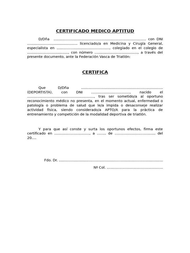 Modelo Certificado Medico Aptitud | PDF