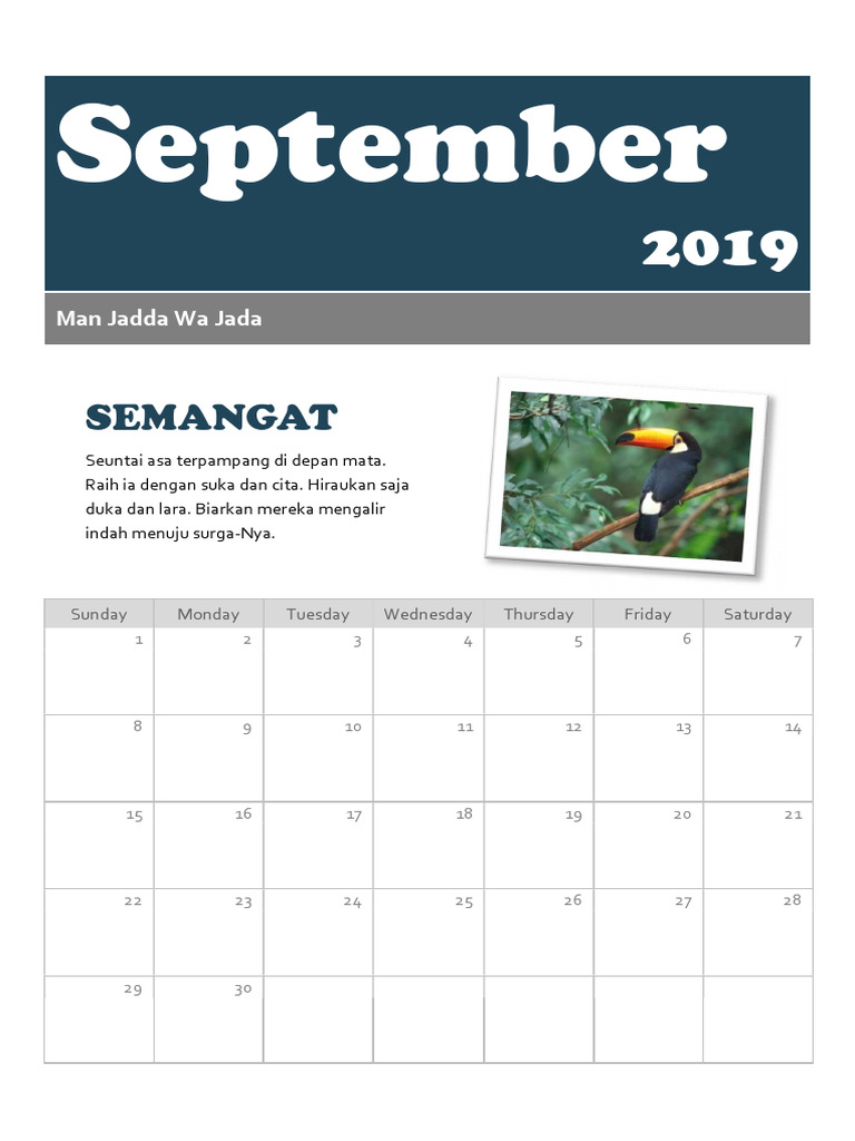 Template Kalender September 2019 | PDF
