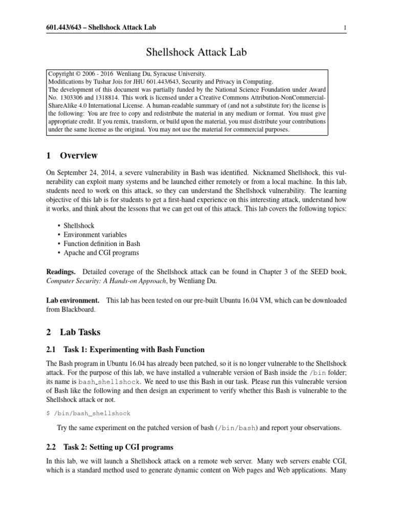 Shellshock Attack Lab | PDF