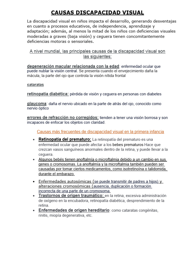 Causas de la Discapacidad Visual | PDF | Relaciones personales, crianza ...