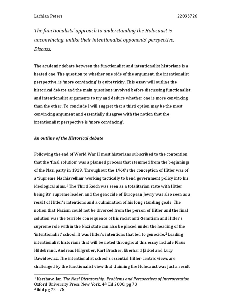 Functionalism vs. Intentionalism in the Holocaust | PDF | The Holocaust ...