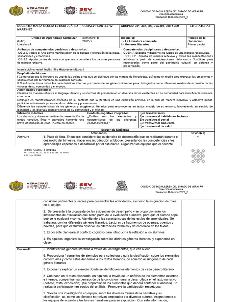 LITERATURA 1 PRIMER P. SEM-B. 23 - B | PDF | Evaluación | Maestros LITERATURA 1 PRIMER P. SEM-B. 23 - B | PDF | Evaluación | Maestros