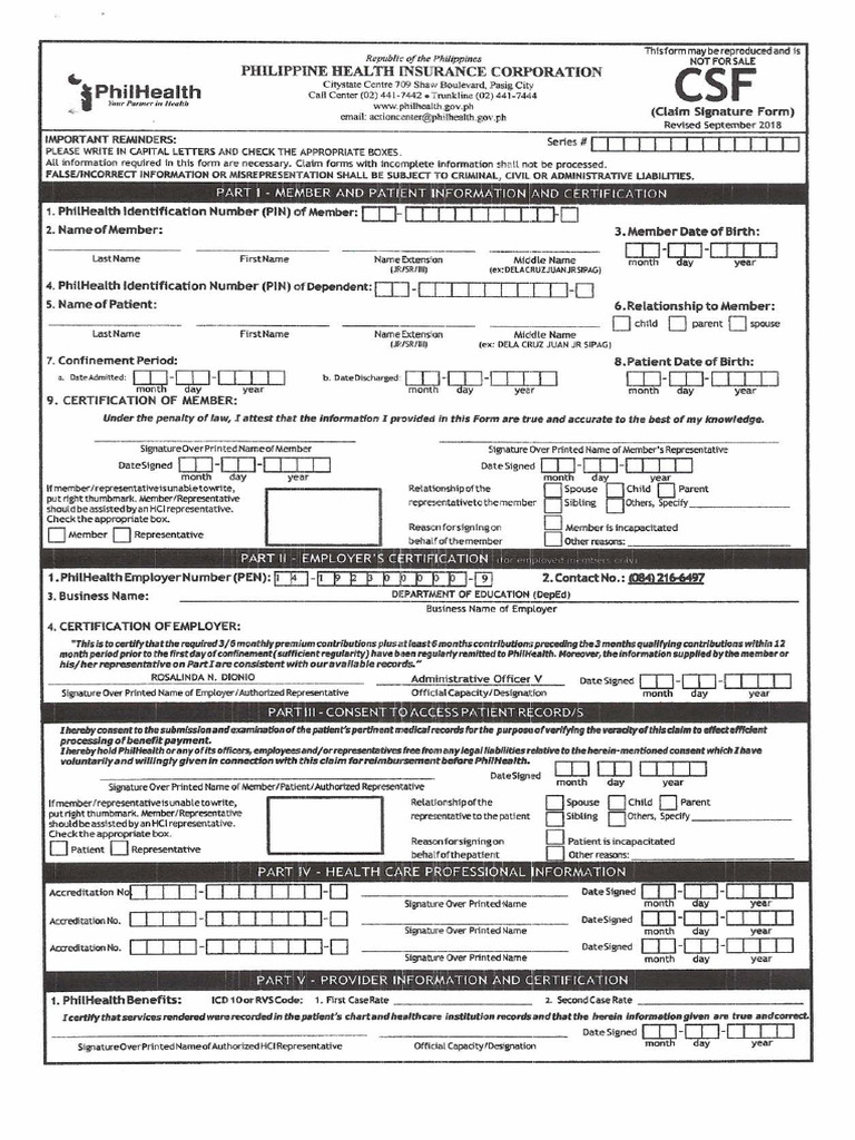 PhilHealth Claim Signature Form | PDF
