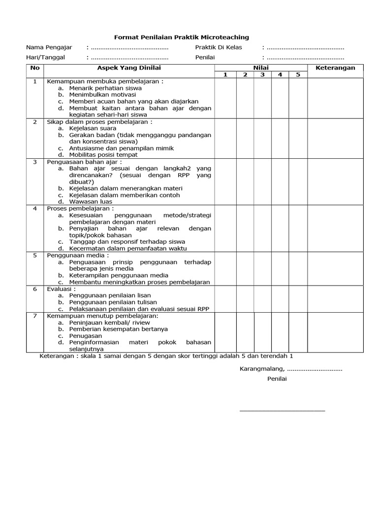 Format Penilaian Microteaching | PDF