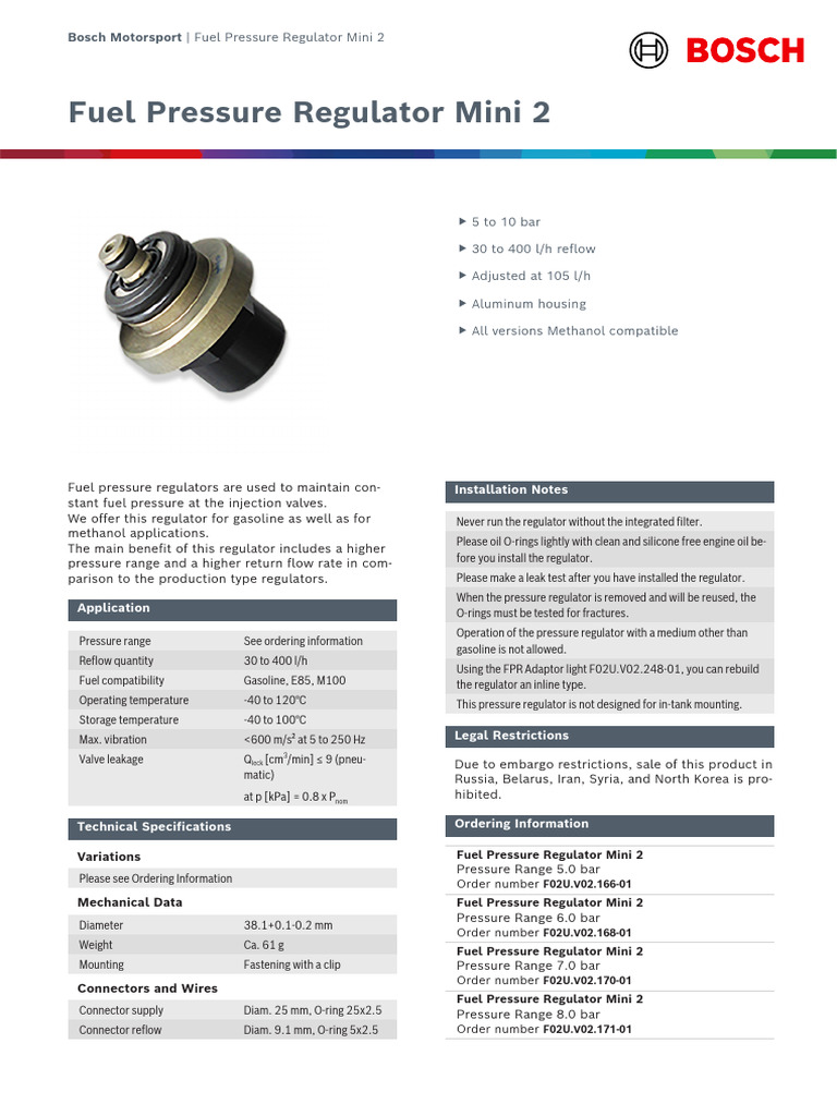 Data Sheet 68051211 Fuel Pressure Regulator Mini 2 Pdf