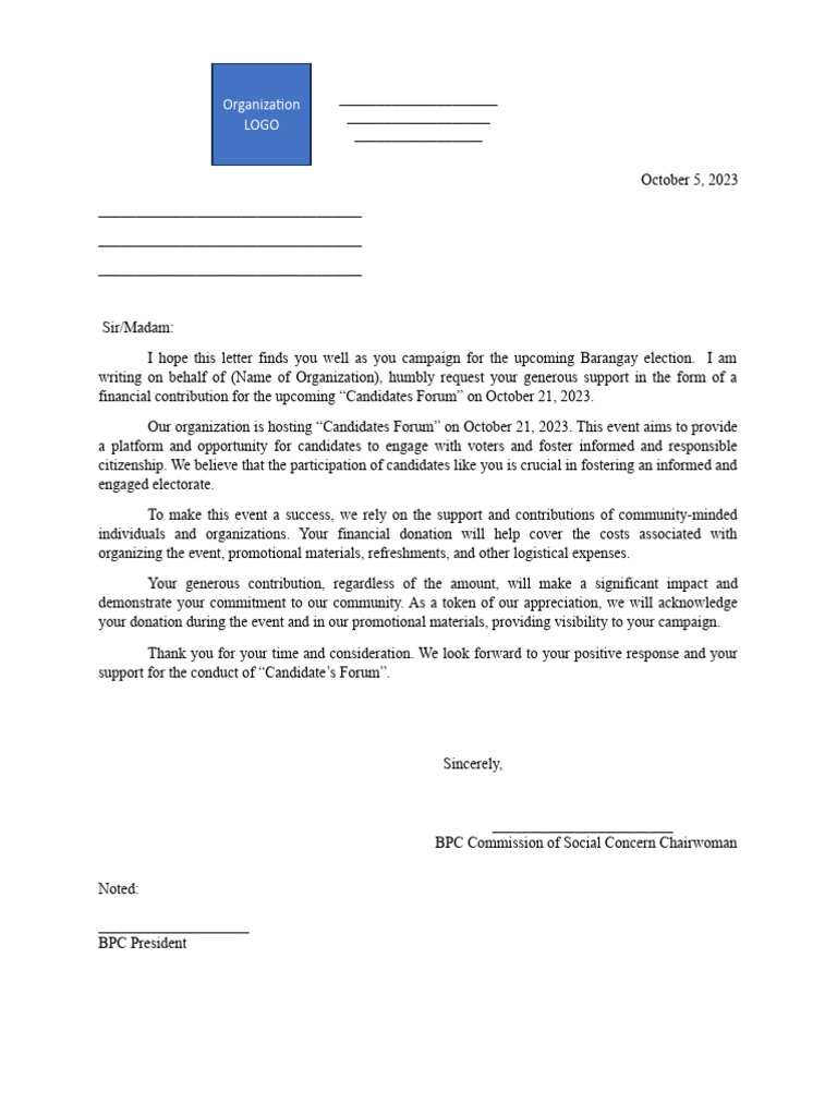 Solicitation Letter For Election Candidate | PDF