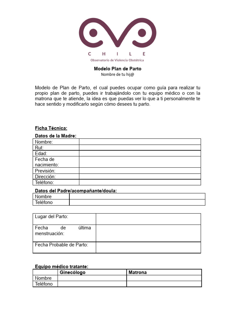 1 Modelo Plan de Parto | PDF