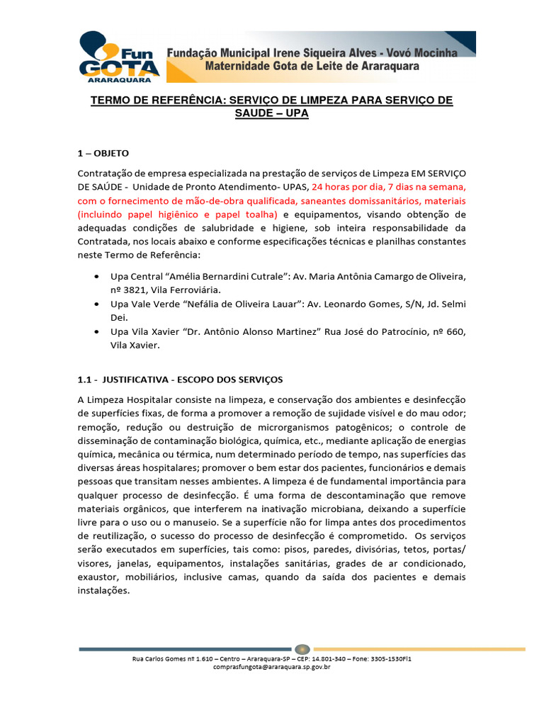 Termo de Referencia de Limpeza - Final | PDF