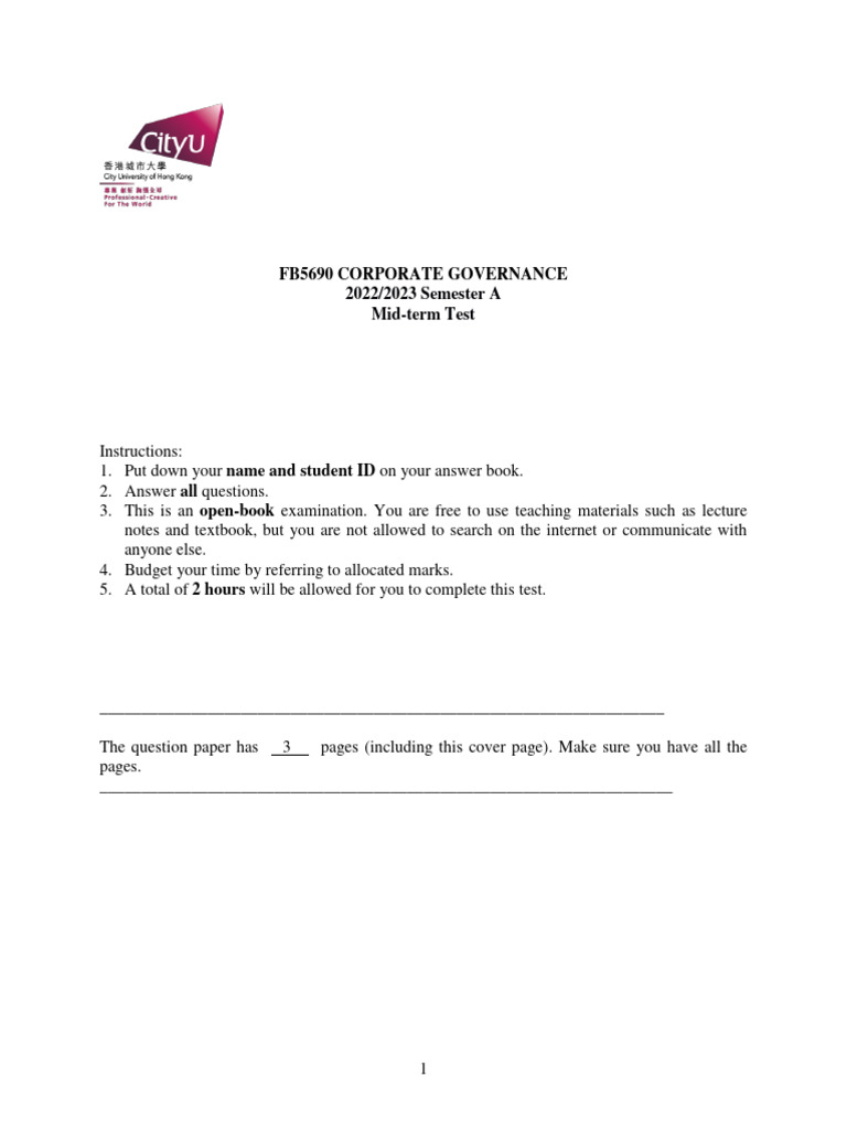 FB5690 Mid-Term Test Question Paper | PDF