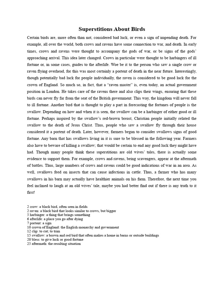 Superstitions About Birds | PDF