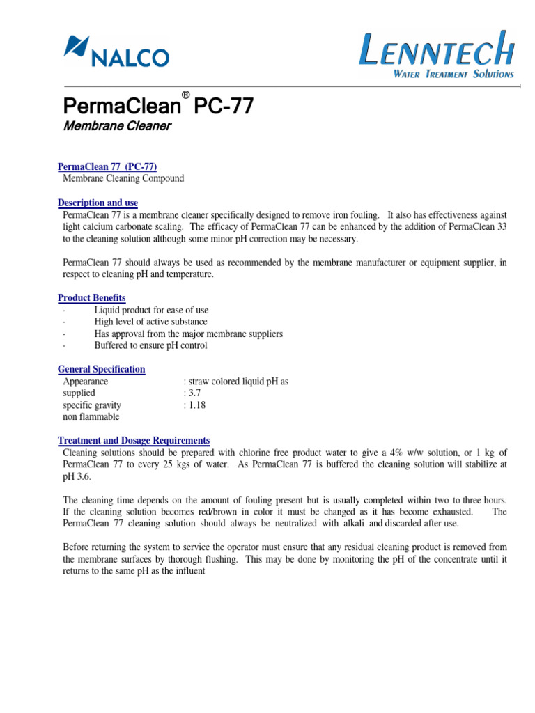 Ecolab Permaclean PC 77 L | PDF