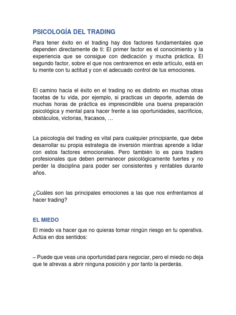 Psicología Del Trading | PDF | Comerciante (Finanzas) | Mente
