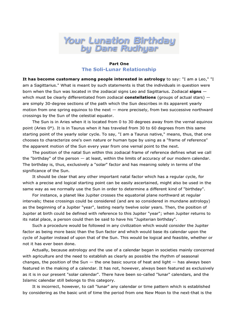 Dane Rudhyar - Lunation Types | PDF | Zodiac | Astrology