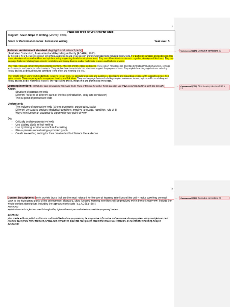 Year 5 Persuasive Writing Unit Guide | PDF | Teachers | Persuasion