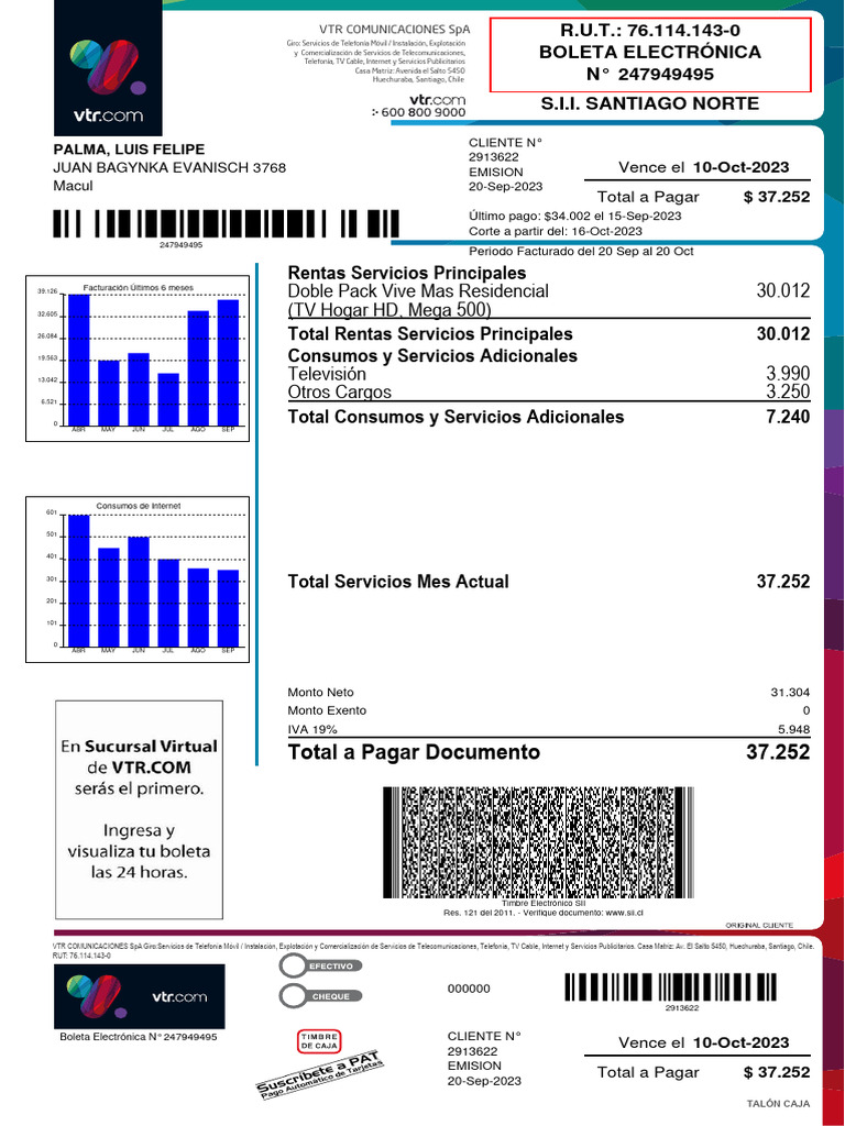 Boletas VTR | PDF | Televisión | Informática
