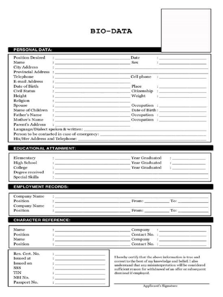 Bio-Data Sample | PDF