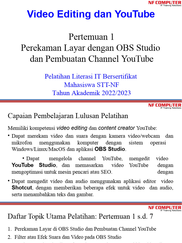 Perekaman Layar dan YouTube dengan OBS | PDF